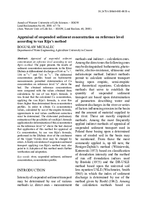 (PDF) Appraisal of suspended sediment concentration on reference level ...