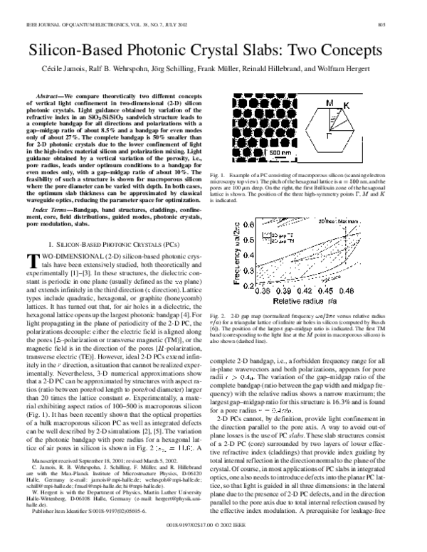 (PDF) Silicon-based photonic crystal slabs: two concepts