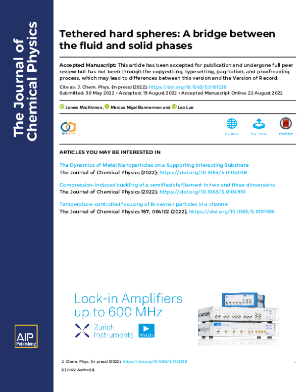 (PDF) Tethered hard spheres: A bridge between the fluid and solid phases