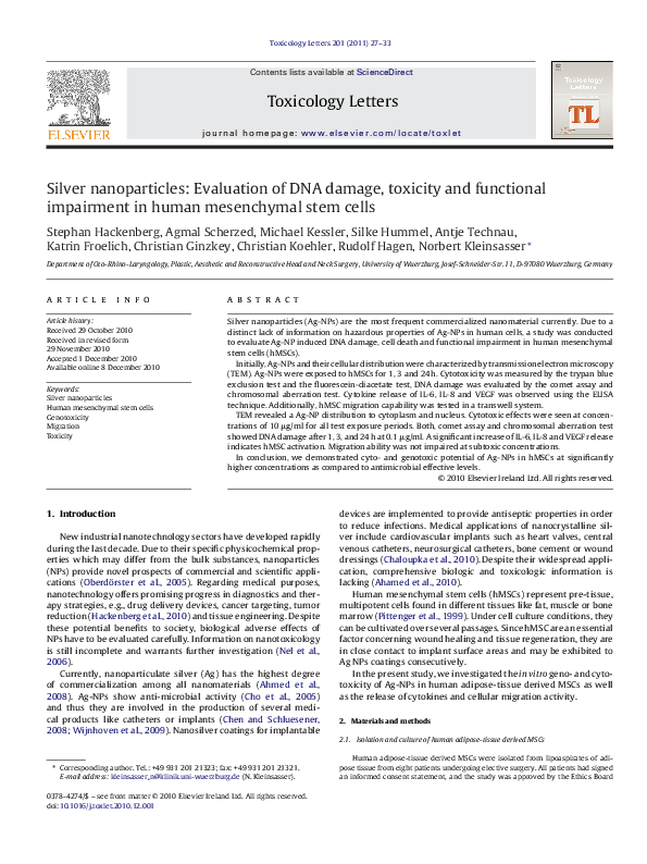 (PDF) Silver nanoparticles: Evaluation of DNA damage, toxicity and ...