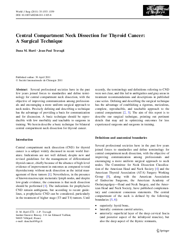 (PDF) Central Compartment Neck Dissection for Thyroid Cancer: A ...