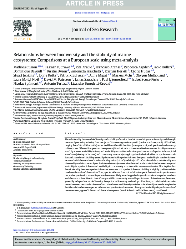 (PDF) Relationships between biodiversity and the stability of marine ...