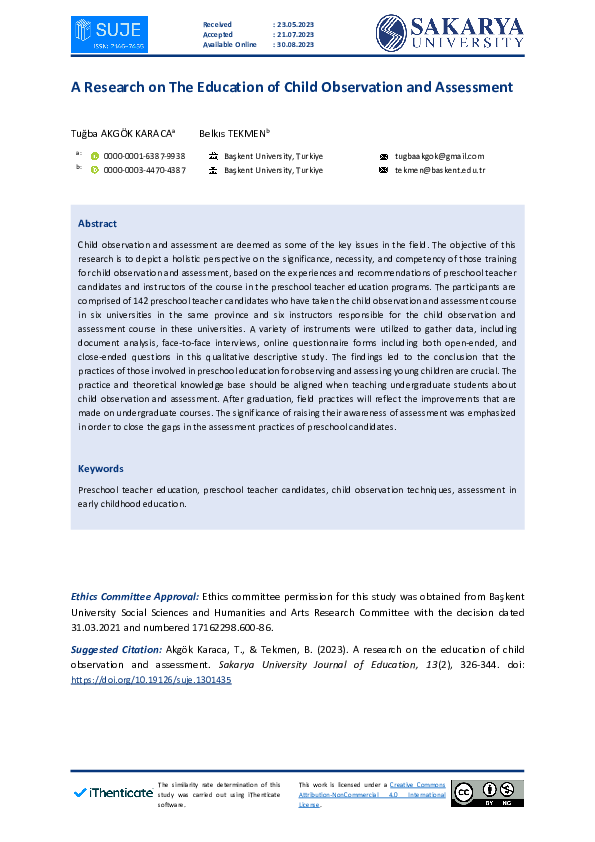 (PDF) A Research on The Education of Child Observation and Assessment