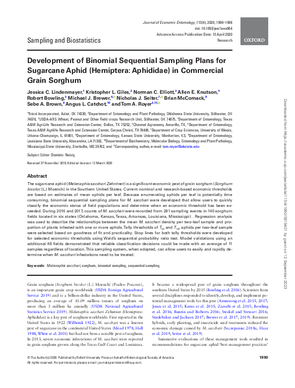 (PDF) Development of Binomial Sequential Sampling Plans for Sugarcane ...