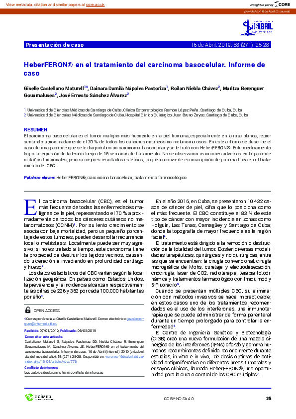 (PDF) HeberFERON® en el tratamiento del carcinoma basocelular. Informe ...