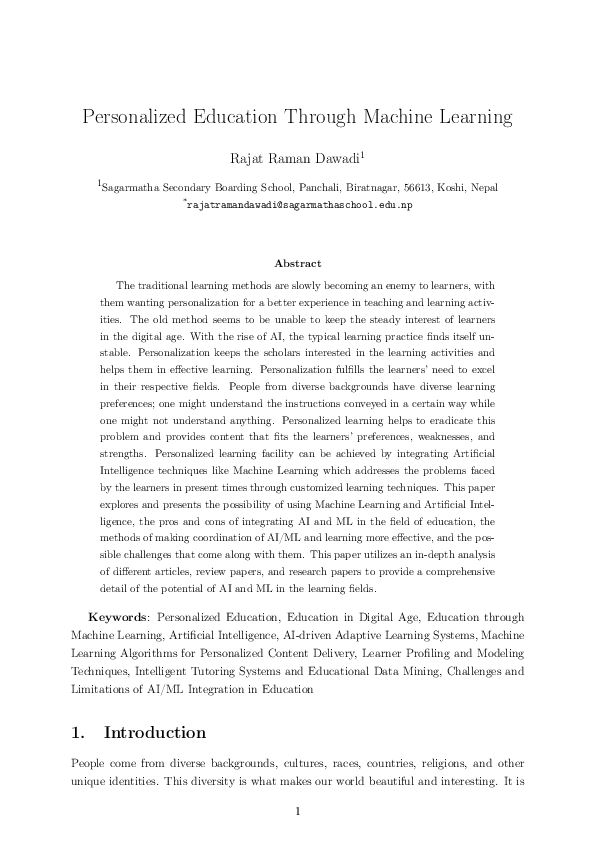 (PDF) Personalized Education Through Machine Learning
