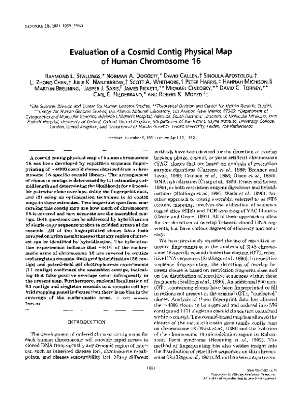 (PDF) Evaluation of a cosmid contig physical map of human chromosome 16