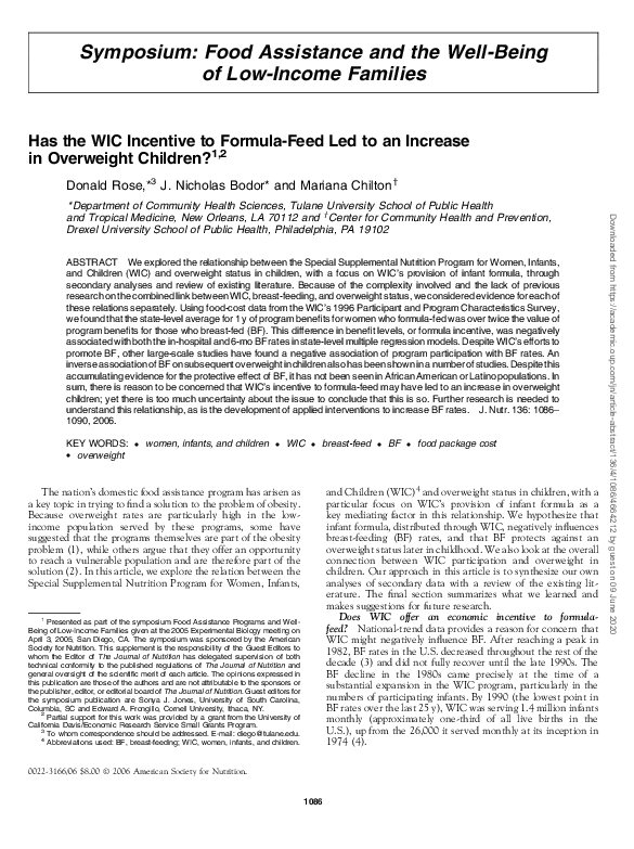 (PDF) Has the WIC Incentive to Formula-Feed Led to an Increase in ...