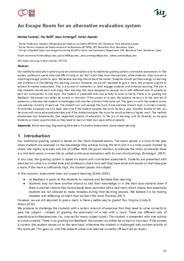 (PDF) An Escape Room for an alternative evaluation system