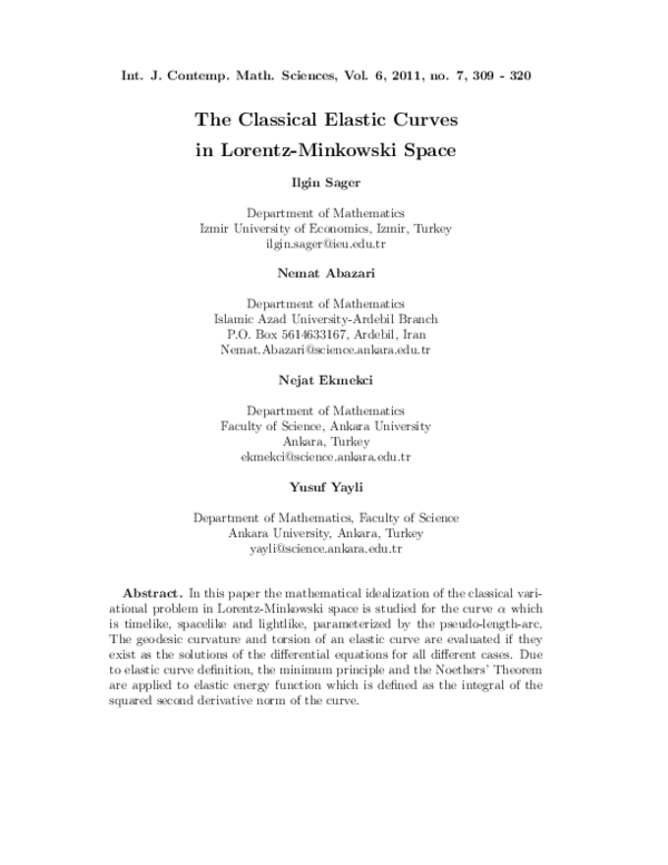 (PDF) Elastic Curves in Lorentz-Minkowski Space