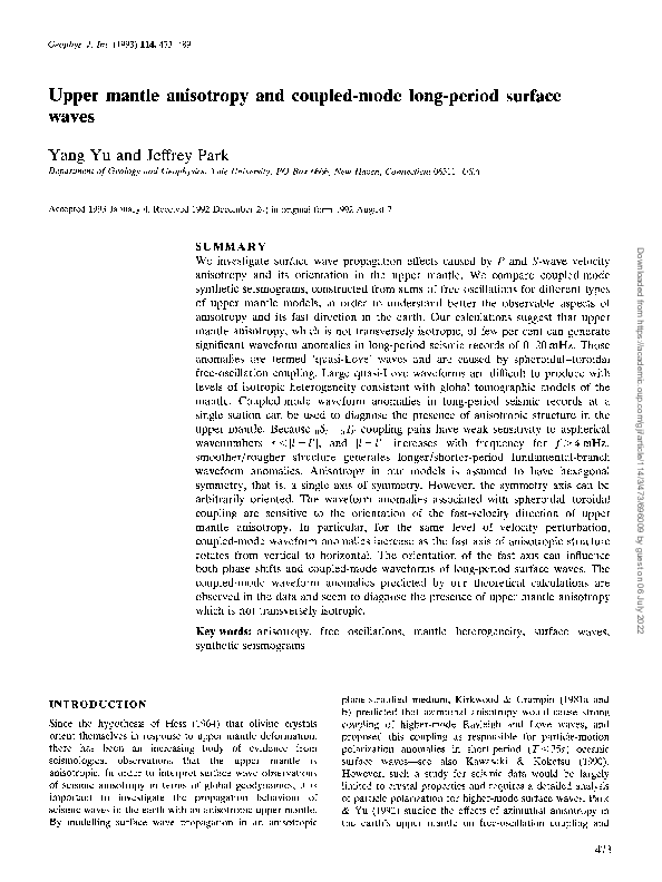 (PDF) Upper mantle anisotropy and coupled-mode long-period surface waves