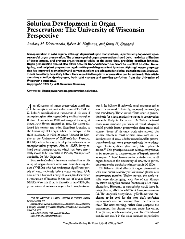 (PDF) Solution development in organ preservation: The University of ...