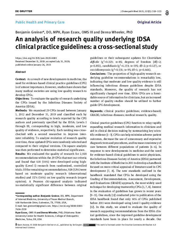 (PDF) An analysis of research quality underlying IDSA clinical practice ...