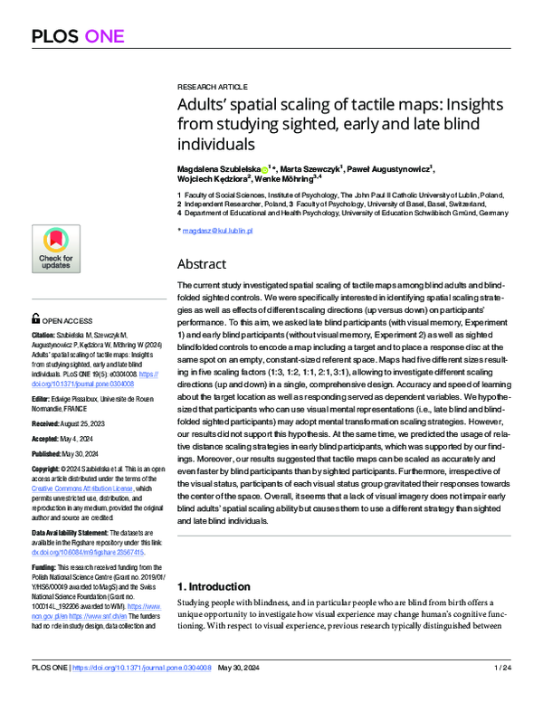 (PDF) Adults’ spatial scaling of tactile maps: Insights from studying ...