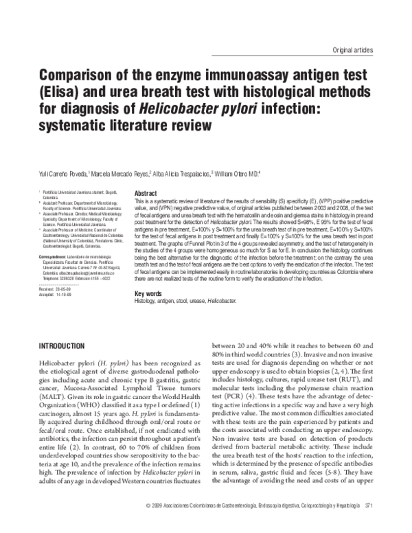 (PDF) Comparison of the enzyme immunoassay antigen test (Elisa) and ...