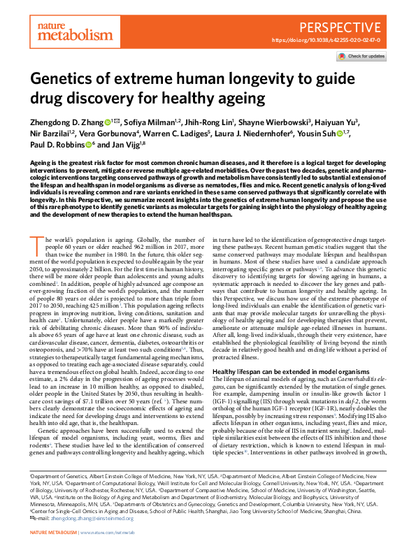(PDF) Genetics of extreme human longevity to guide drug discovery for ...