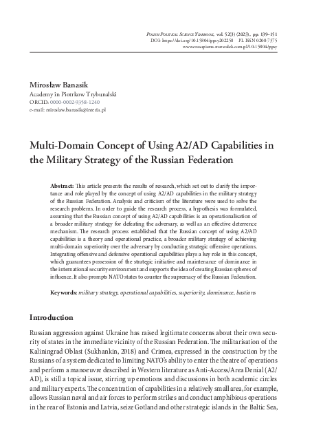 (PDF) Multi-Domain Concept of Using A2/AD Capabilities in the Military ...