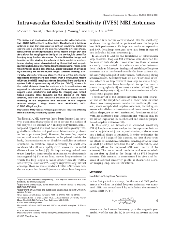 (PDF) Intravascular extended sensitivity (IVES) MRI antennas