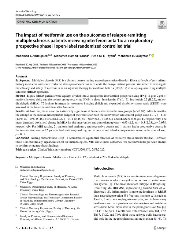 (PDF) The impact of metformin use on the outcomes of relapse-remitting ...