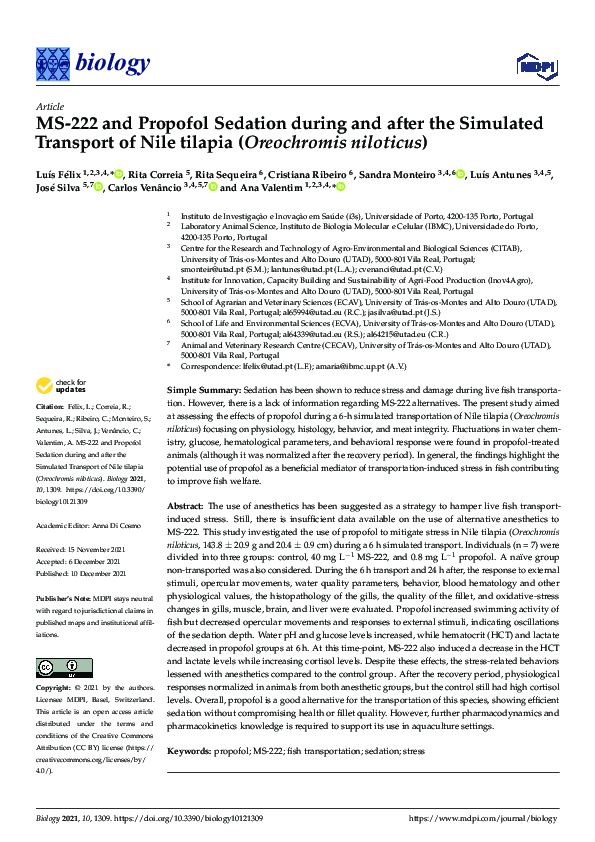 (PDF) MS-222 and Propofol Sedation during and after the Simulated ...