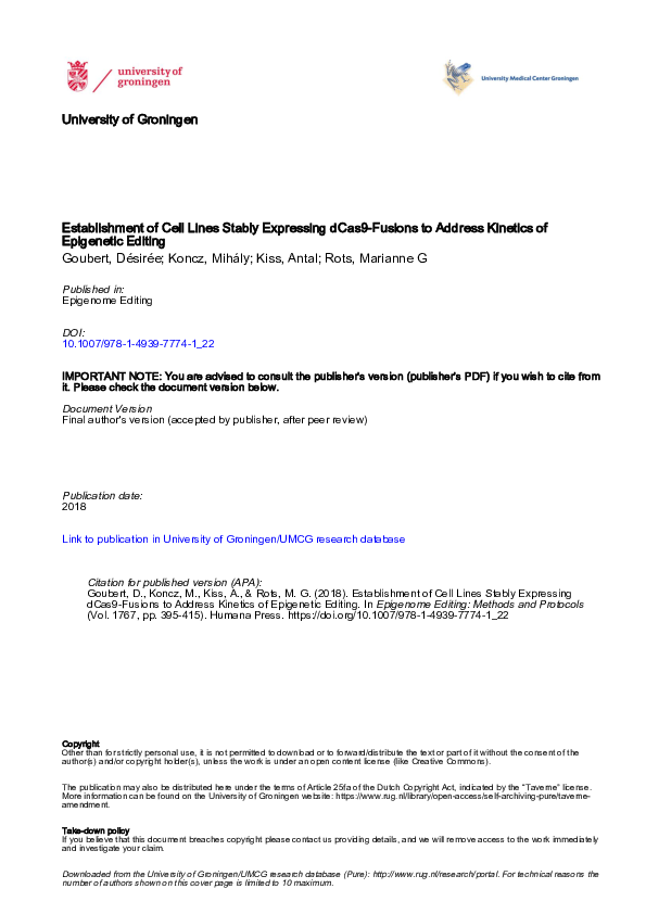 (PDF) Establishment of Cell Lines Stably Expressing dCas9-Fusions to ...