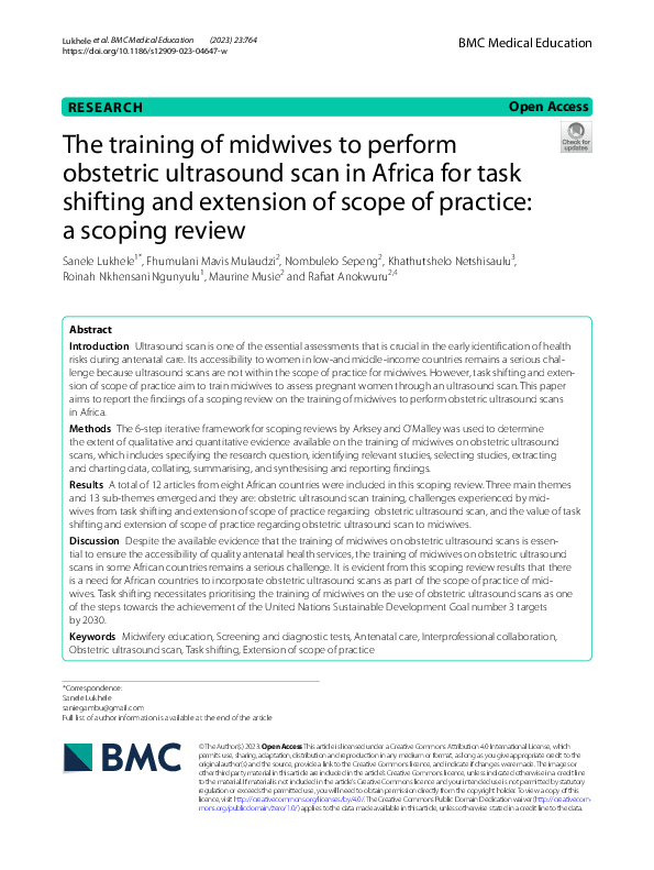 (PDF) The training of midwives to perform obstetric ultrasound scan in Africa for task shifting ...