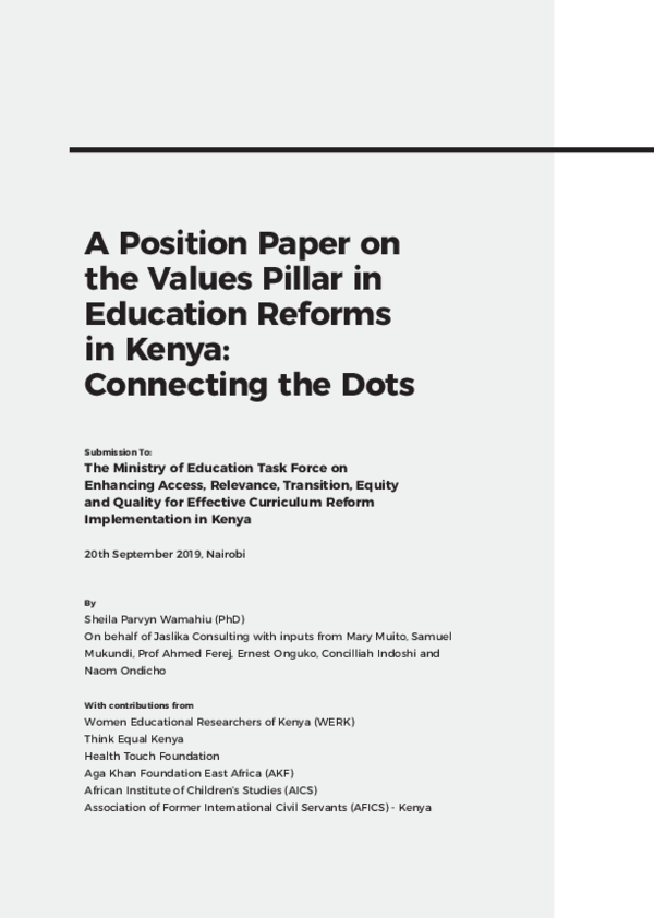 (PDF) A Position Paper on the Values Pillar in Education Reforms in ...