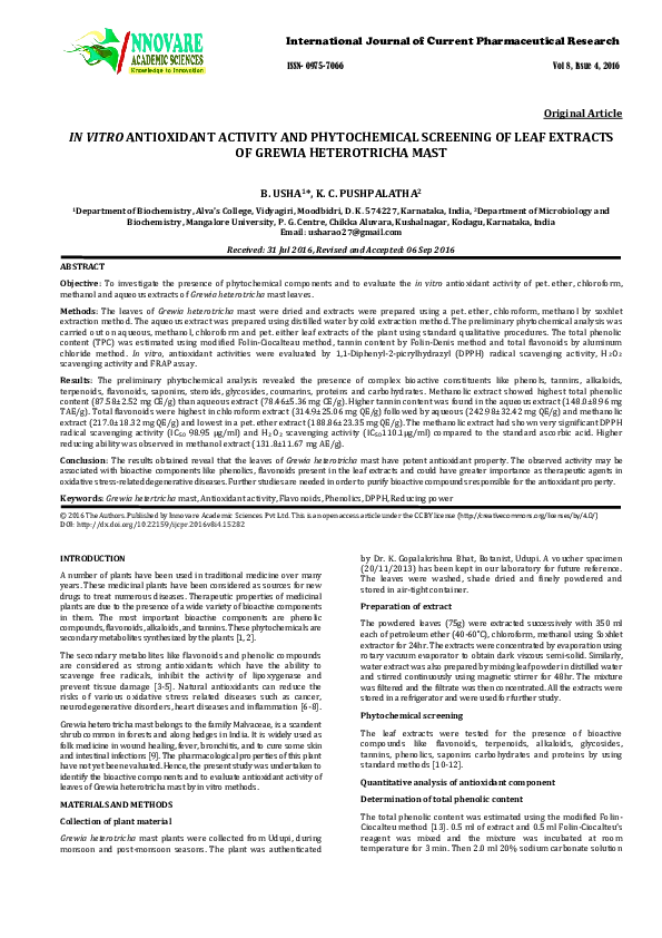 (PDF) In vitro antioxidant activity and phytochemical evaluation of aqueous and methanolic stem ...