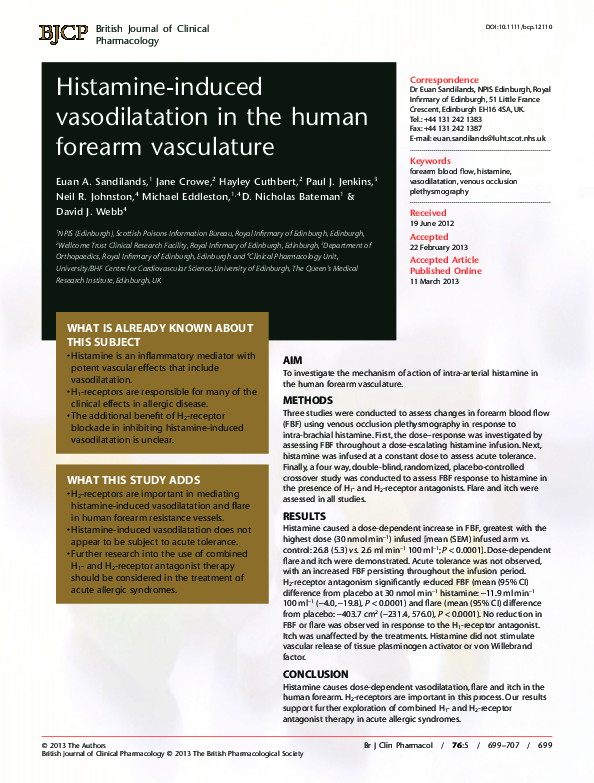 (PDF) Histamine-induced vasodilatation in the human forearm vasculature
