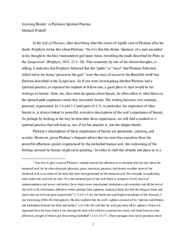 (PDF) Savoring Beauty: A Plotinian Spiritual Practice