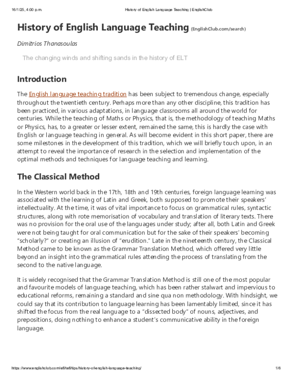 (PDF) History of English Language Teaching