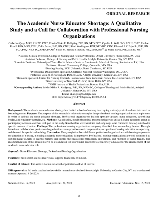 (PDF) The Academic Nurse Educator Shortage: A Qualitative Study and a Call for Collaboration ...
