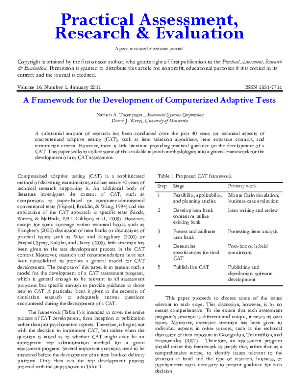 (PDF) A Framework for the Development of Computerized Adaptive Tests