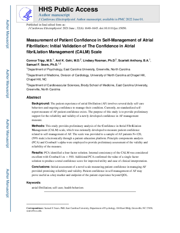(PDF) Measurement of patient confidence in self‐management of atrial ...