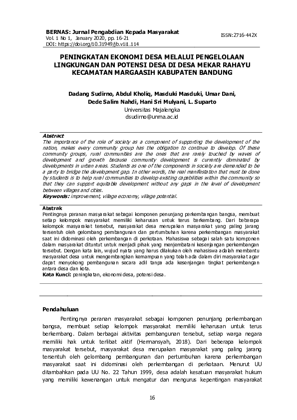 (PDF) Peningkatan Ekonomi Desa Melalui Pengelolaan Lingkungan Dan Potensi Desa DI Desa Mekar ...