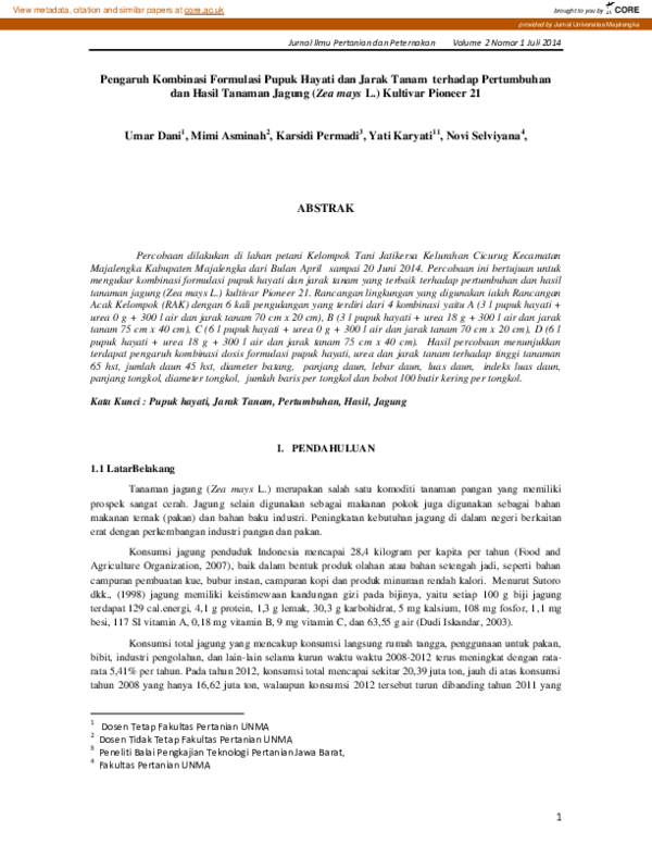 (PDF) Pengaruh Kombinasi Formulasi Pupuk Hayati dan Jarak Tanam terhadap Pertumbuhan dan Hasil ...
