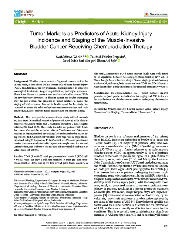 (PDF) Tumor Markers as Predictors of Acute Kidney Injury Incidence and ...
