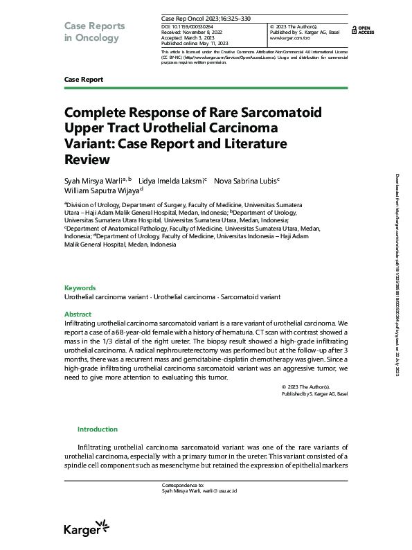 (PDF) Complete Response of Rare Sarcomatoid Upper Tract Urothelial ...