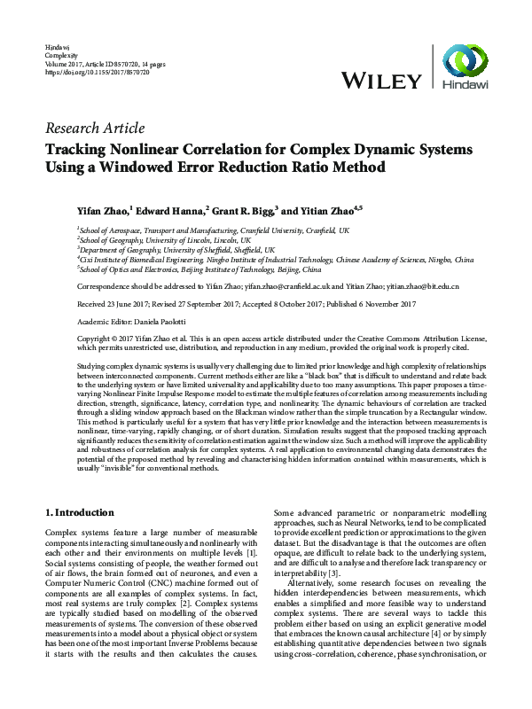 Pdf Tracking Nonlinear Correlation For Complex Dynamic Systems Using A Windowed Error