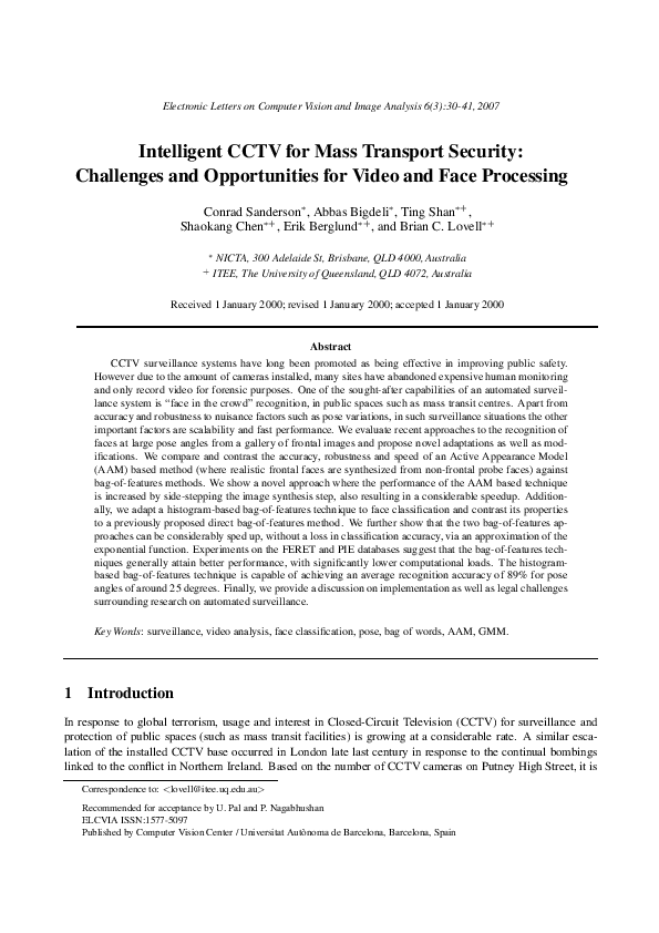 (PDF) Intelligent CCTV for Mass Transport Security: Challenges and ...