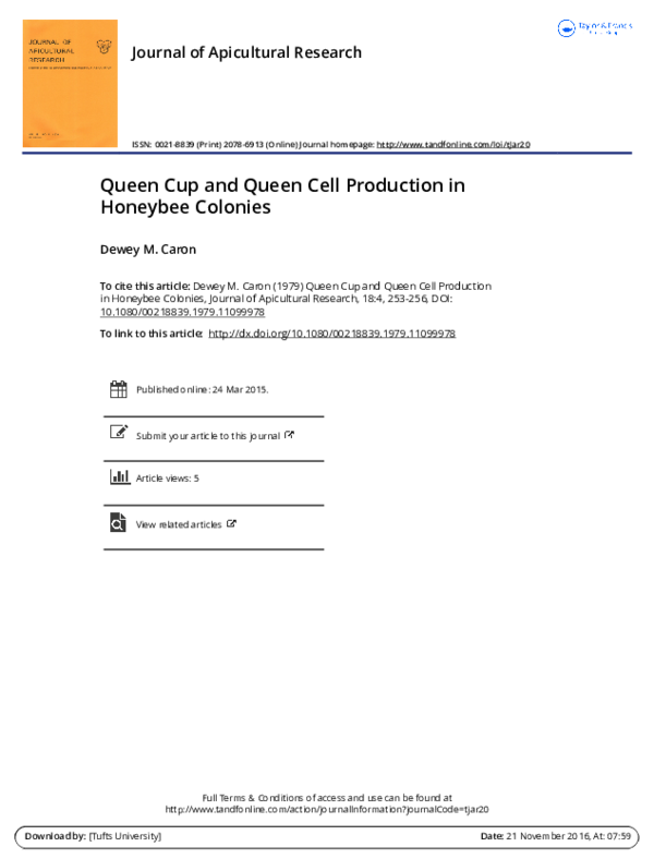 (PDF) Queen Cup and Queen Cell Production in Honeybee Colonies