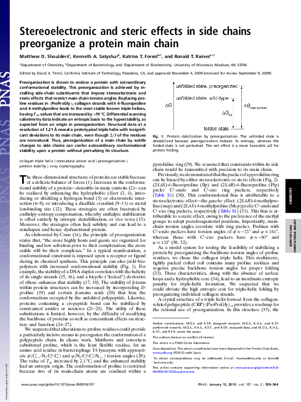 (PDF) Stereoelectronic and steric effects in side chains preorganize a protein main chain