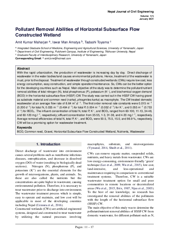 (PDF) Pollutant Removal Abilities of Horizontal Subsurface Flow Constructed Wetland