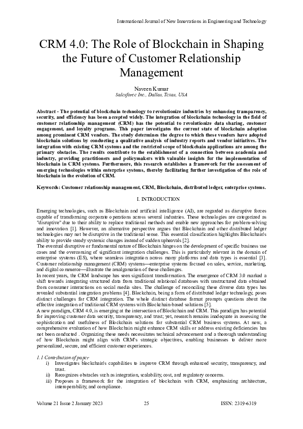 (PDF) CRM 4.0: The Role of Blockchain in Shaping the Future of Customer Relationship Management