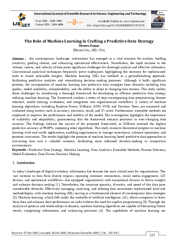 (PDF) The Role of Machine Learning in Crafting a Predictive Data Strategy