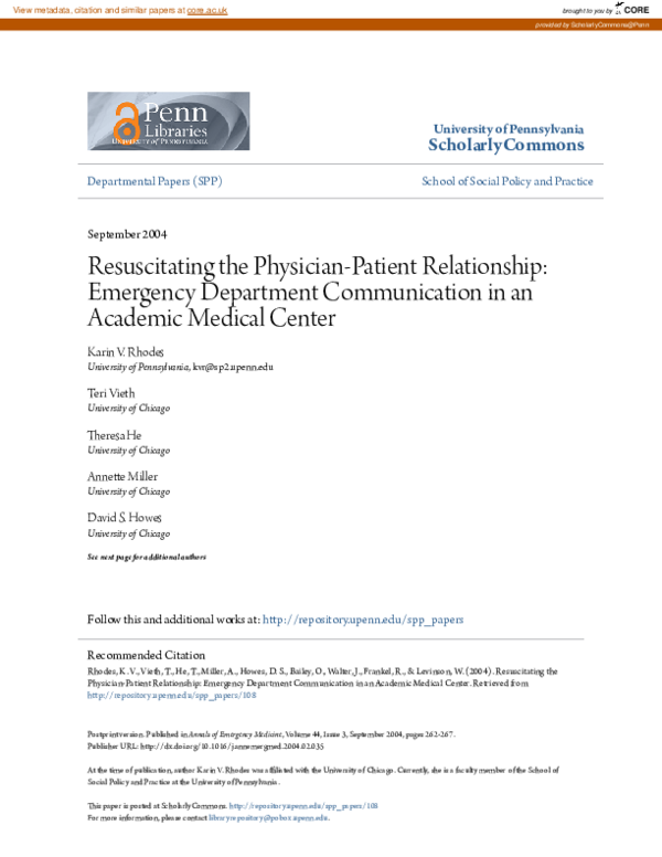 (PDF) Resuscitating the physician-patient relationship: emergency ...