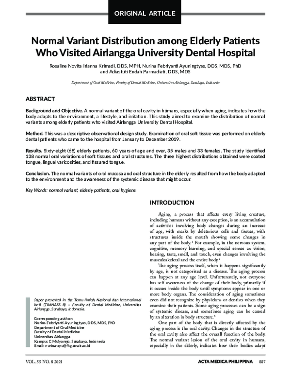 (PDF) Normal Variant Distribution among Elderly Patients Who Visited ...