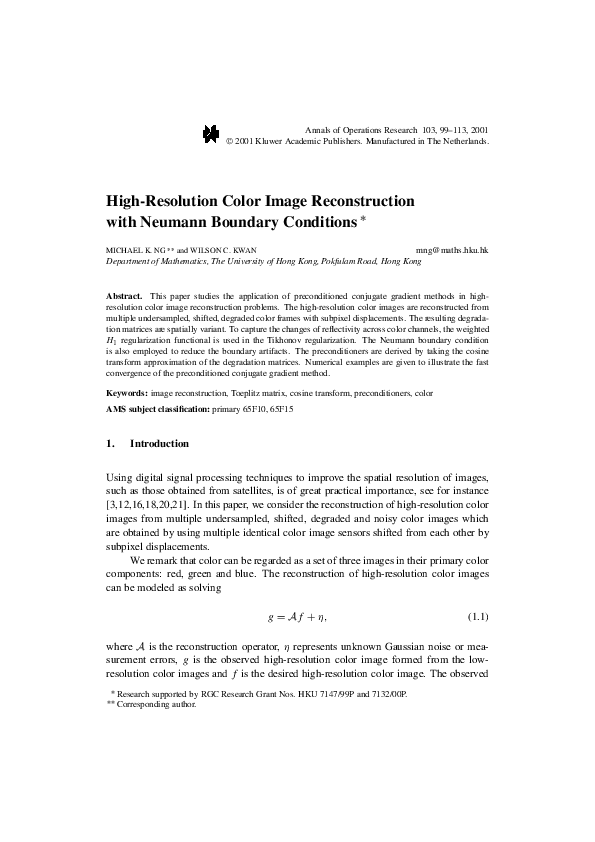 (PDF) High-Resolution Color Image Reconstruction with Neumann Boundary Conditions