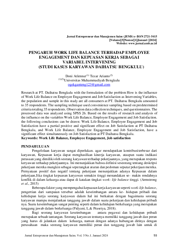 (PDF) Pengaruh Work Life Balance Terhadap Employee Engagement Dan ...