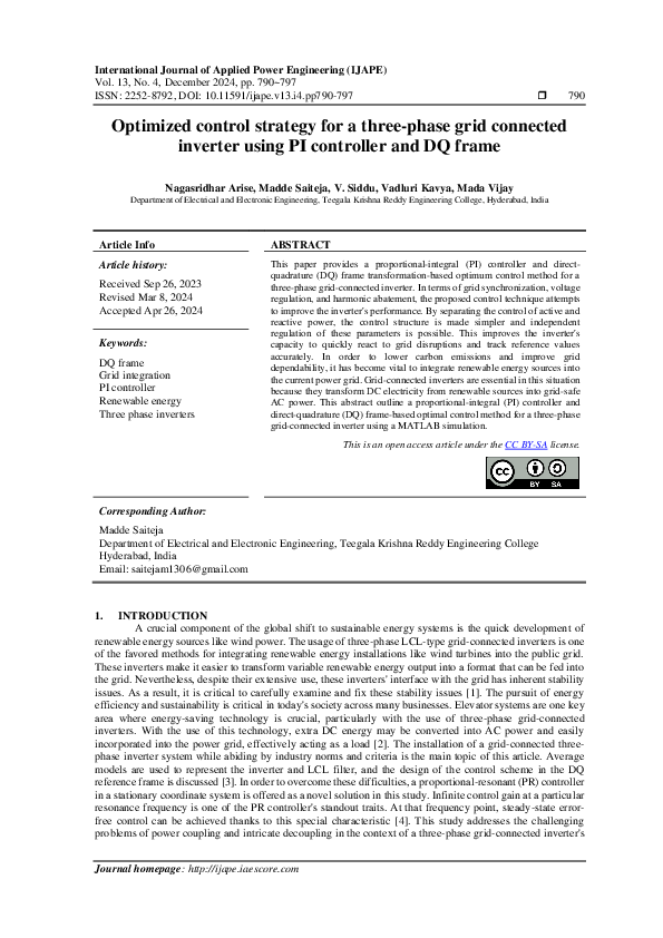 Pdf Optimized Control Strategy For A Three Phase Grid Connected Inverter Using Pi Controller